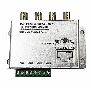 BeElion UTP 4 Channel 720P 1080P CVI/TVI/AHD Passive HD Transceiver,BNC to Cat5/5E/6 RJ45(T568B) UTP Cable Converter for CCTV Camera System