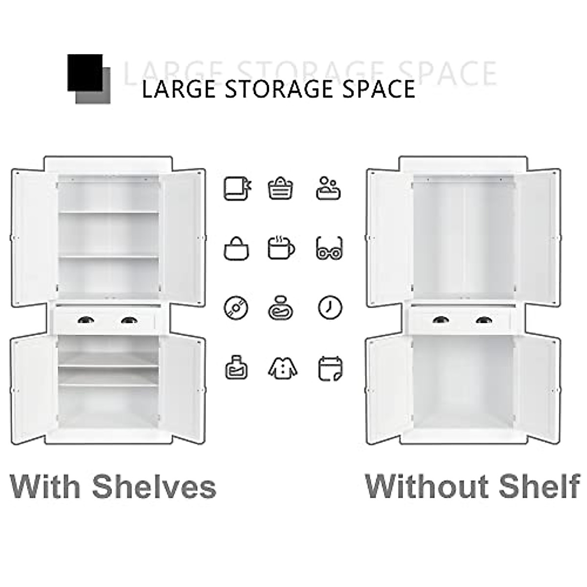 Yusong 72'' Tall Kitchen Pantry Cabinet, Farmhouse Storage Cabinet with 4 Doors, Drawer and Adjustable Shelf, Freestanding Wooden Cupboard Buffet for Home Dining Room Living Room Entryway, White