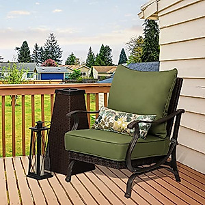 Aoodor 24'' x 24'' Outdoor Deep Seat Chair Cushion Set，Olefin Fabric Slipcover and Sponge Foam- Green (Set of 2 Seats, 2 Backs, 2 Pillows)