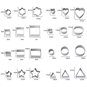 Hovico 24 Pcs Mini Cookie Cutters, Metal Cookie Cutters Set, Heart Star Flower Geometric Shaped Assorted Sizes, used to make DIY cake decorations in the shape of cookies, fruits, vegetables, bread
