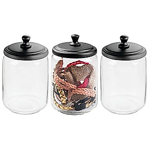 mDesign Small Modern Apothecary Storage Organizer Canister Jars - Glass Containers for Bathroom, Organization Holder for Vanity, Counter, Makeup Table, Hyde Collection, 3 Pack, Clear/Black