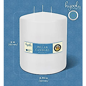 HYOOLA White Three Wick Large Candle - 4.75 x 6 Inch - Unscented Big Pillar Candles - 93 Hour - European Made