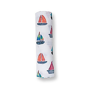 Lulujo Baby 100% Cotton Muslin Swaddle Blanket, 47 x 47-Inches, Sailboat