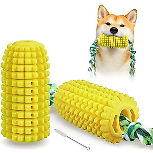 ETLIN Teeth Cleaning Chew Toys Dog Toothbrush Chew Toy Indestructible Dental Care Corn Shape Chew and Clean Teeth Dog Toys with Toothbrush Set Toys