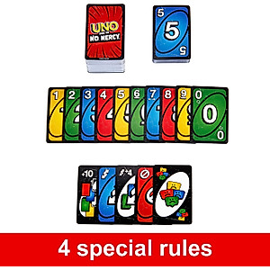 Mattel Games UNO Show ‘em No Mercy Card Game in Storage & Travel Tin for Kids, Adults & Family Night with Extra Cards, Special Rules & Tougher Penalties (Amazon Exclusive)