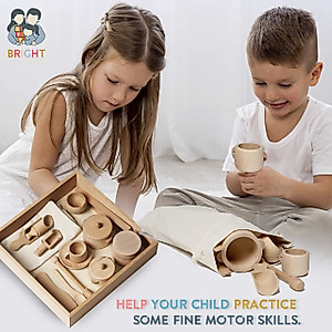 Sensory Bin Tools with Wooden Box, Montessori Toys for Toddlers & Kids, Set of 12 Wood Waldorf Toys for Transfer Work, Sensory Learning & Motor Skill Development