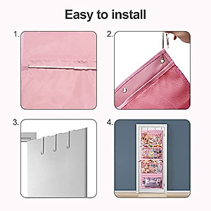 Stuffed Animal Storage,Over The Door Organizer Storage for Storage Plush Toys,Baby Supplies and Other Soft Sundries,Breathable Hanging Large Capacity Toy Storage Pockets for Kids Room Bathroom (Pink)
