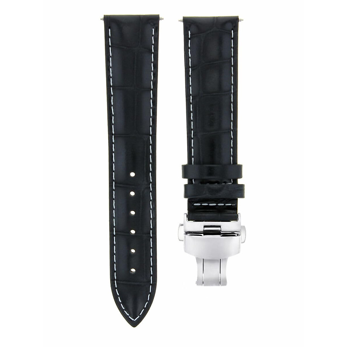 Ewatchparts 24MM LEATHER WATCH STRAP BAND DEPLOYMENT CLASP COMPATIBLE WITH IWC TOP GUN BLACK WHITE STIT