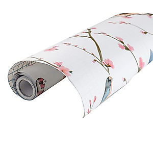 Self Adhesive Vinyl Vintage Floral Birds Shelf Liner Contact Paper for Cabinets Dresser Drawer Furniture Walls Decal 17.7X117 Inches