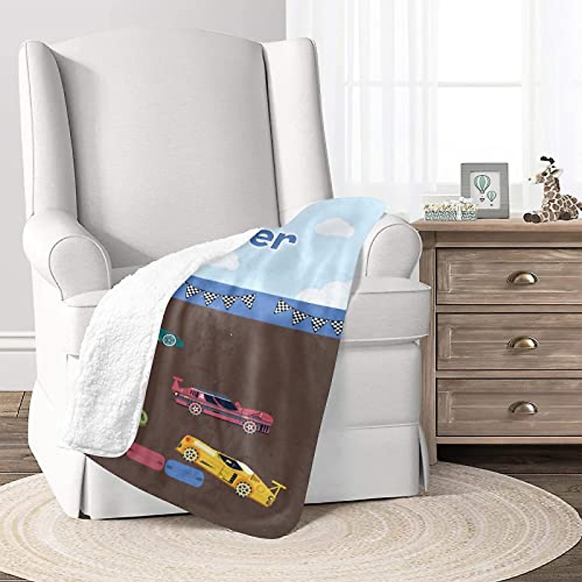 Race Car Boy Personalized Receiving Sherpa Fleece Baby Blankets for Girls Boys Kids, Swaddle Blankets Gift for Newborn Crib Infants 30x40 Inches