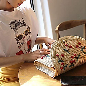TENDYCOCO Crossbody Bag Straw Bag Shoulder Bag Cherry Print Summer Beach Cute for Women