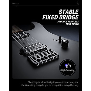 Donner Solid Body Electric Guitar, Matte Finish 39 Inch Metal Electric Guitar Beginner Kits with Bag, Strings, Strap, Cable, Strings Dampener for Rock Music Lover, DMT-100 (Matte Black)