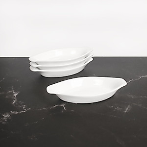 jinsongdafa Ceramic Oval Au Gratin Baking Dishes 7 oz, Set of 4 Banana Split Bowls, Oven and Microwave Safe, for 1 person servings, Bakeware with Double Handle for Kitchen and Home,8.3 Inch