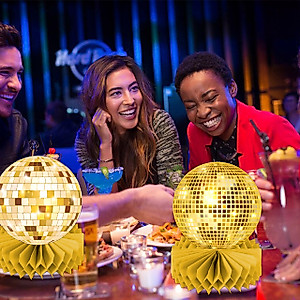 Gold Disco Ball Party Honeycomb Centerpieces 70s Disco Birthday Party Table Decoration 12pcs Disco Party Table Centerpieces for 70s Disco Themed Birthday Party Supplies(Paper)