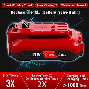 TenHutt 【Upgrade Li-ion】 20V 3.0Ah Replacement Battery for Craftsman 20V Battery V20 Lithium Ion CMCB205 CMCB204 CMCB206 CMCB202 CMCB201 20V Cordless Power Tools