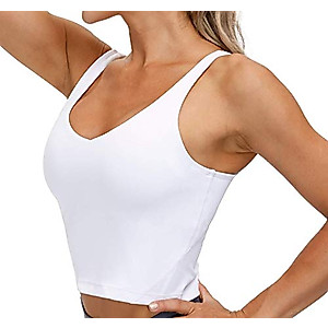 Women’s Longline Sports Bra Wirefree Padded Medium Support Yoga Bras Gym Running Workout Tank Tops (White, Small)