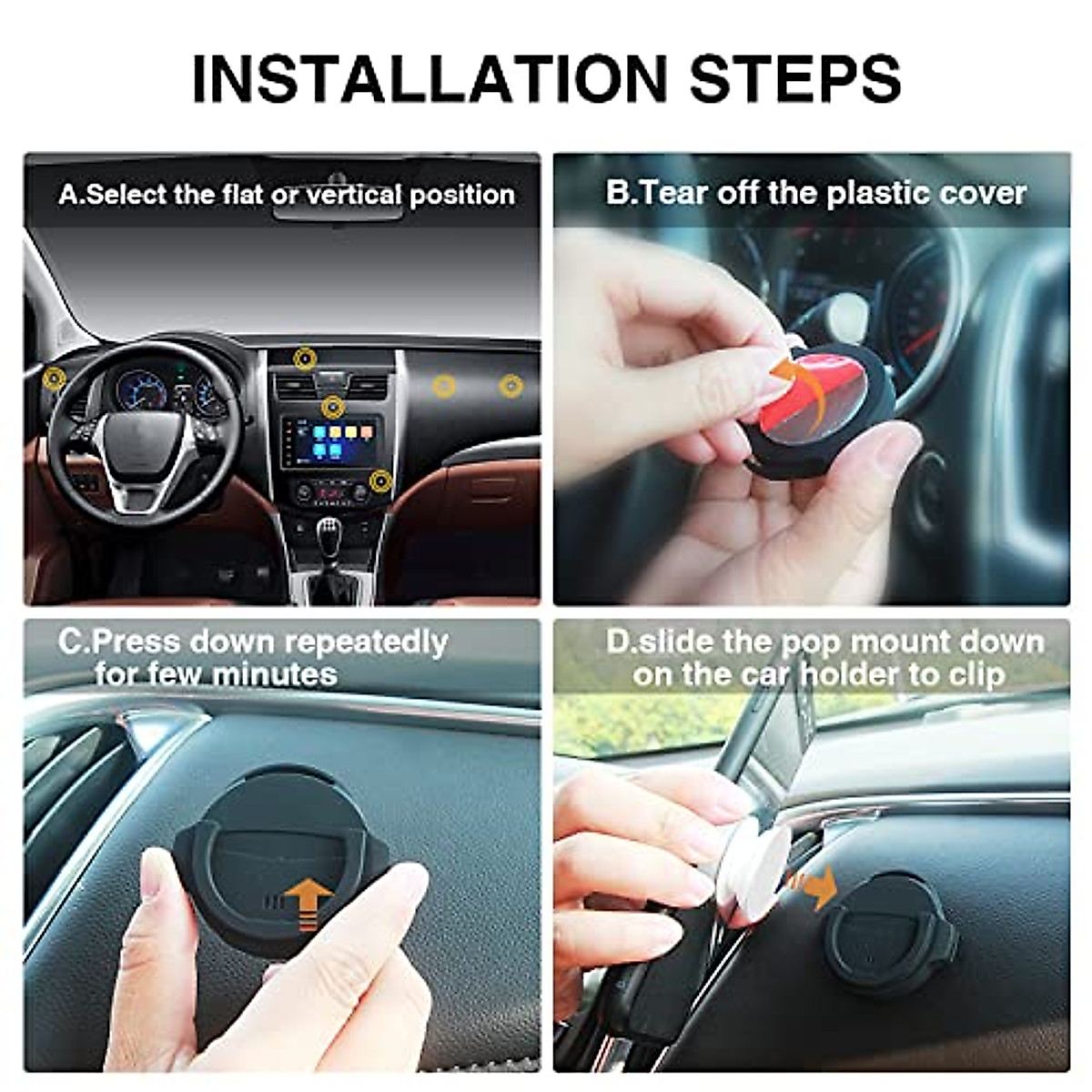 daite Socket Car Mount Car Grips Holder for Phone Stand 360 Rotation Dashboard Sticker Holder for Socket Mount Users on Car Dashboard Home Wall Office Kitchen (Rotation + Flat)