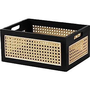 QRZLP Storage Basket, Wooden Bamboo Weaving Storage Basket Hand-Woven Desktop Storage Bins for Toys, Snacks, Office/Home Supplies, Cosmetics, etc. (S)
