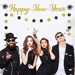 Rwu Glitter Happy New Year Banner No DIY 2022 New Year Banner party Decoration Supplies Glitter Fireworks for New Years Eve Party Supplies 2022 Happy New Year Sign