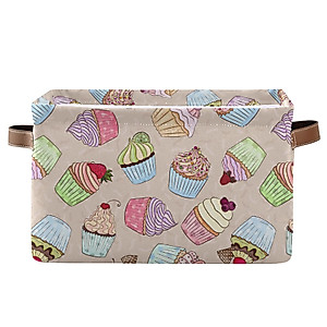 YETTASBIN Cupcake Storage Basket 1pc, Large Collapsible Toys Clothes Organizer, Long-Lasting Canvas Storage Bin with Handle for Shelves Closet Laundry Home Office Decor