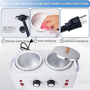 Double Wax Warmer Double Wax Pot Professional for Hair Removal, Electric Wax Heater Machine Dual Wax Pot Warmer Professional With Adjustable Temperature for Facial,Skin,Body,Spa, and Salon
