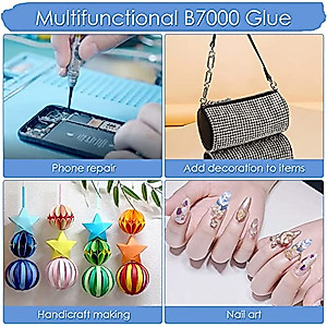 B 7000 Glue with Tips, Fabric Super Glue B7000 Rhinestone Crafts Clear Liquid Glue Super Adhesive for Cell Phone Repair, Clothes, Glass, Wooden, Metal Stone Beads Small Jewelry DIY(2 x 25 ML/ 0.9 OZ)