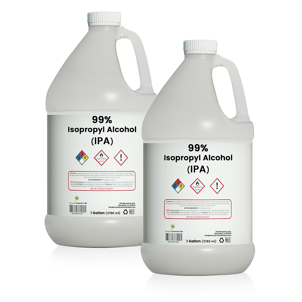 Isopropyl Alcohol 99% (IPA) Medical Grade Rubbing Alcohol by Natural Cosmetic Labs - Made in USA - Gallon - Pack of 2