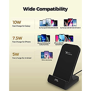 Wireless Charger YW YUWISS Wireless Phone Charger Stand 10W Max Compatible with Apple iPhone 14 13 12/12 Pro Max/ 11Pro/11Pro Max/XR/XS Max/XS/X/8/8Plus, Samsung Galaxy (Dark)