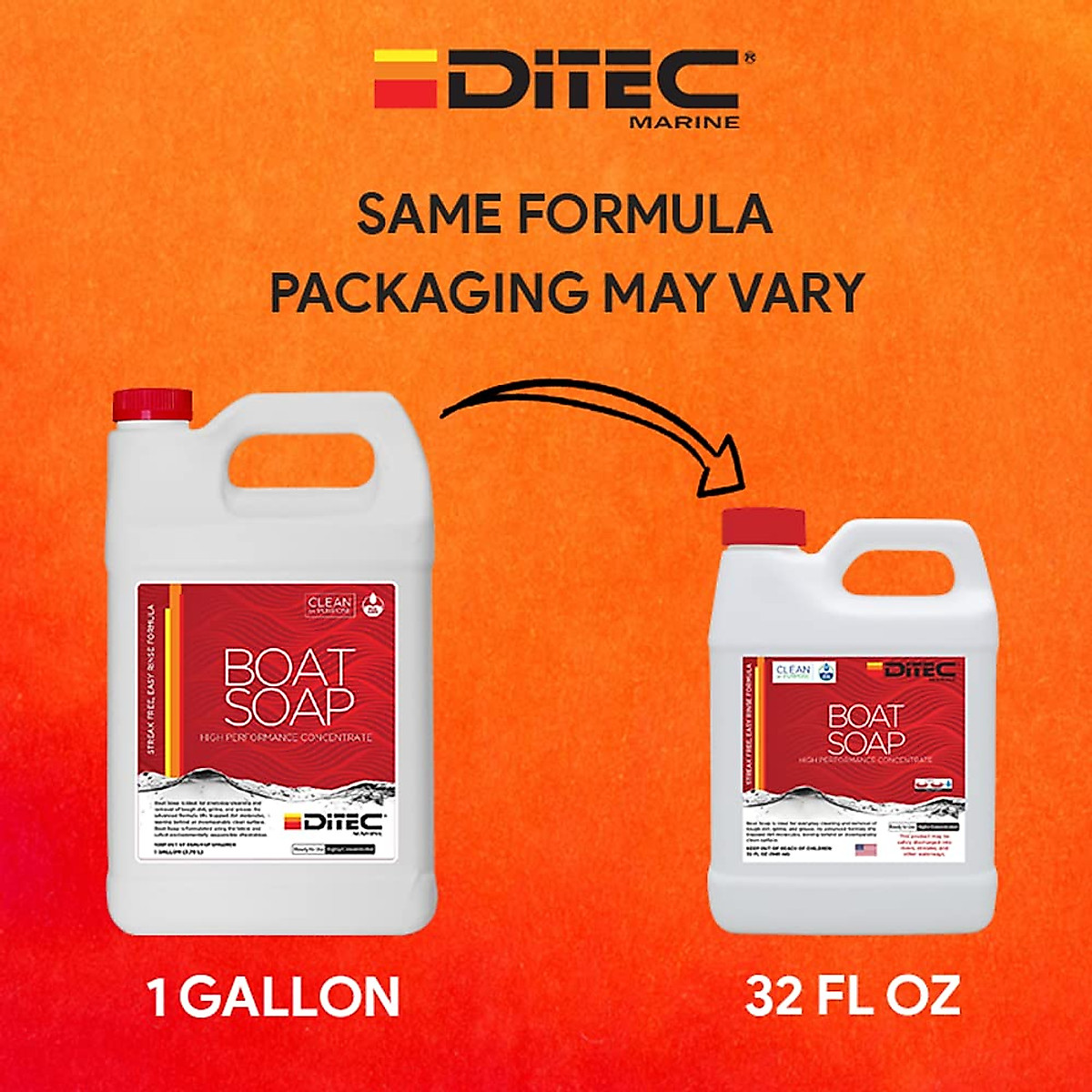 DITEC Marine Boat Soap, 1 Gallon | Reliable Marine Cleaning Products | Streak-Free Formula Boat Cleaner | High Performance Marine Safe Boat Soap | Premium Boat Wash Concentrate