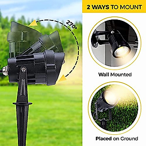 LCARED Led Spotlight Outdoor Landscape Lights Warm White 120V AC Waterproof Garden Spot Lights for Yard with Spiked Stake Patio,Lawn, Wall, Flood,Driveway Flag Lighting with US 3-Plug in (6 Pack)
