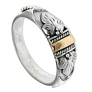 NOVICA Artisan Handmade .925 Sterling Silver Gold Accent Band Ring 18k Indonesia Floral 'Frangipani Aura'