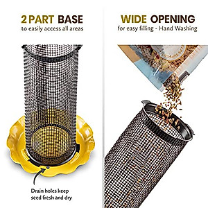 Finch Bird Feeders For Outside [Set of 2] 0.7 LB Capacity Yellow Wild Bird Feeders, Seeds Attracts Small Birds To Backyard & Garden. Tube Bird Feeders For Outdoors.