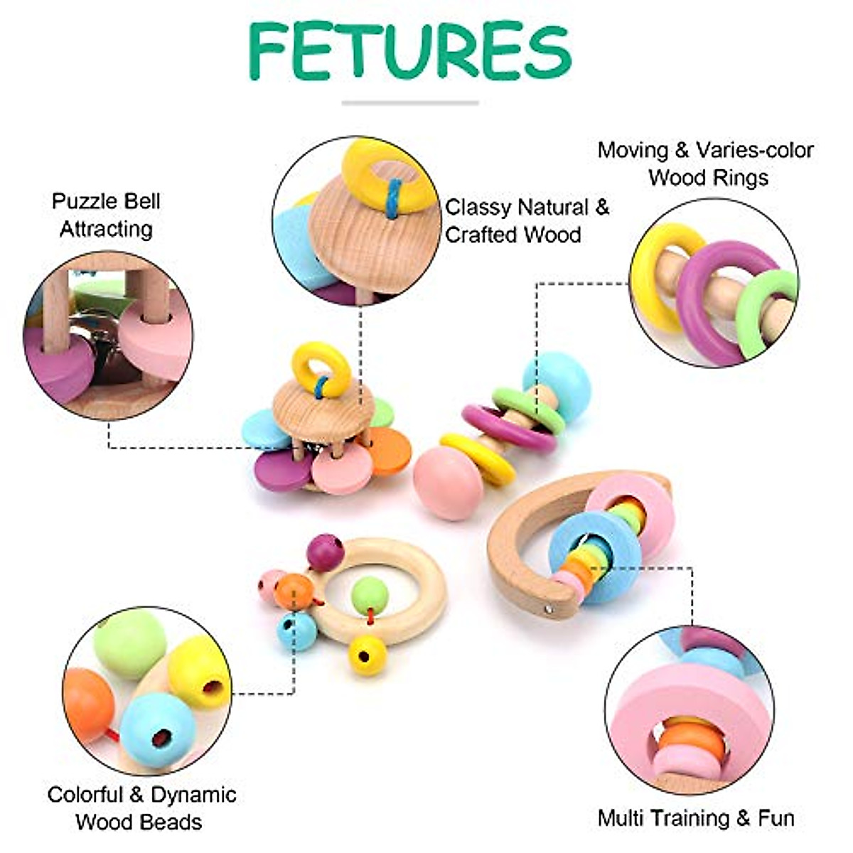 DOHAOOE Large Bird Toys for Foot Parrot Handheld Interactive Toys, 4 Pack