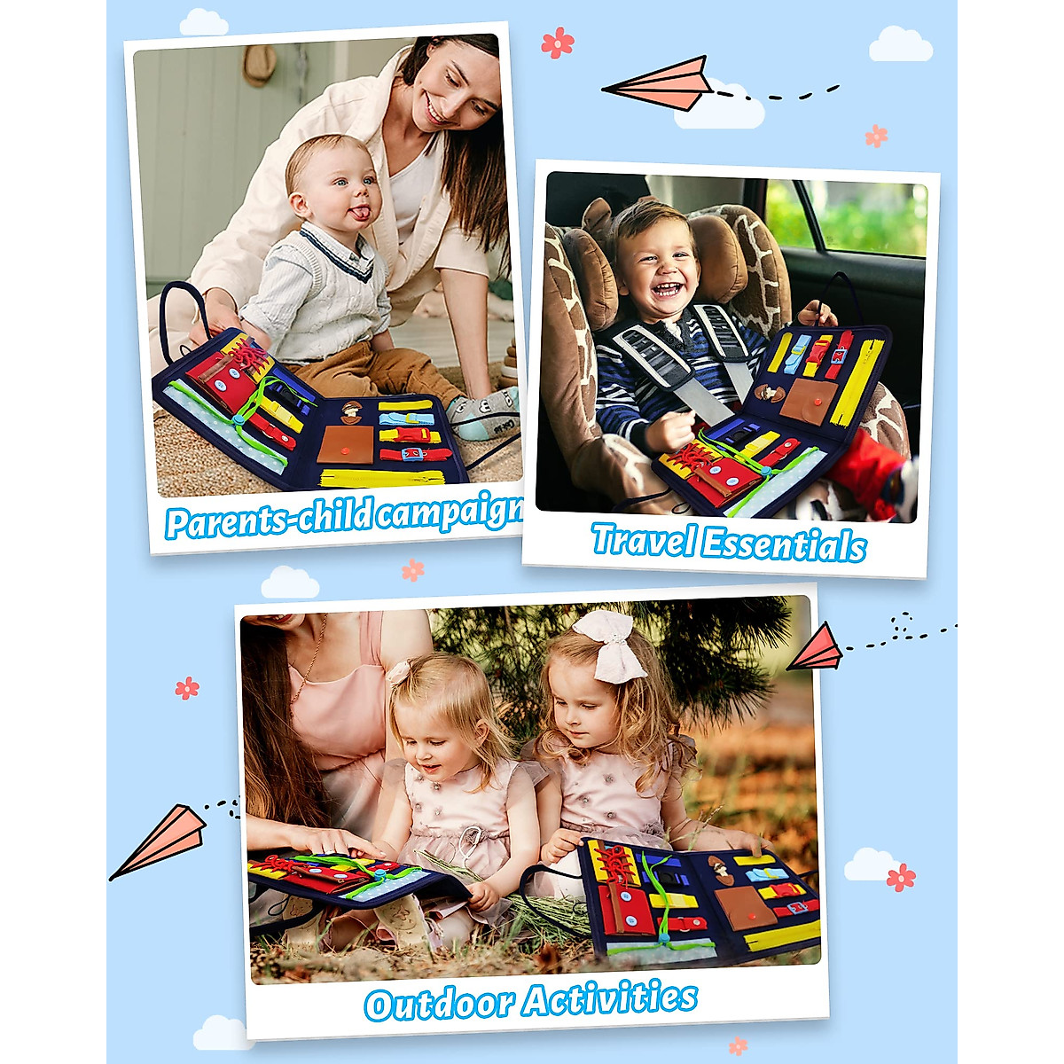 Gojmzo Busy Board Montessori Toys for Toddlers Sensory Toys Gifts for 1 2 3 4 Year Old Boys & Girls Preschool Toddler Activities Educational Travel Toy Learning Basic Dress Skills