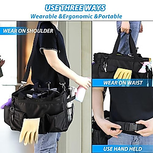 DCY BLUE Cleaning Caddy Organizer With Handle,Cleaning Caddy Bag- Large Caddy Bag For House, Car Cleaning Supplies, Housekeeping Handbag With Adjustable Shoulder Straps (Black)