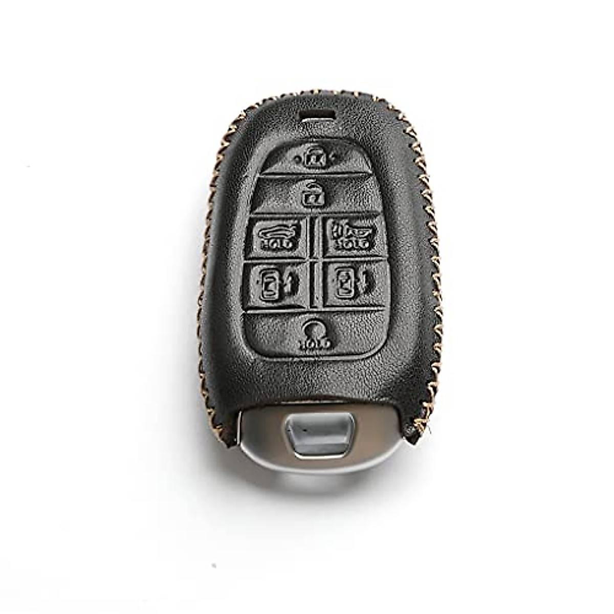 WFMJ Leather for 2022 2021 2020 2019 Hyundai Sonata Santa Fe Tucson Smart 5 7 Buttons Key Fob Case Keychain Cover Chain (Black,7 Buttons)