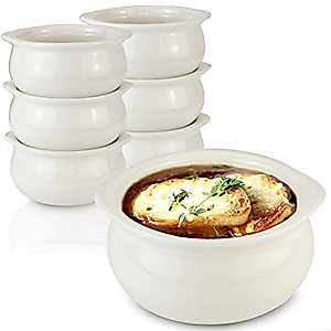 Fit Meal Prep [6 Pack] 12 Oz French Onion Soup Crock - Ivory Premium Ceramic Porcelain Bowls, Microwave Oven Safe, For Soup, Stews, Chilis, Baked Beans, Mac and Cheese