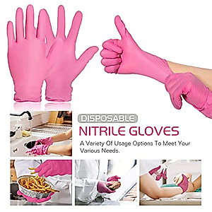 ranrose Disposable Nitrile Gloves Pink Medium,100PCS Pink Non Latex Gloves Medium Cleaning Disposable Latex Free Medium Gloves for Nail Tech Gloves (Pink-M)