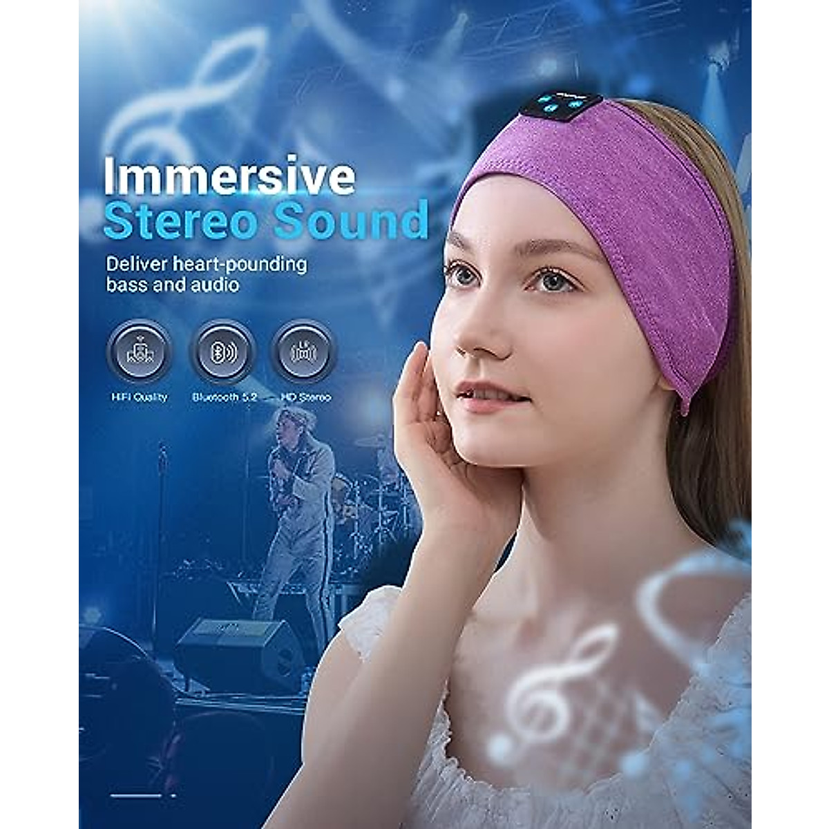 Voerou Sleep Headphones, Adjustable Bluetooth Headband Wireless Earbuds Washable Sleeping Music Headphones, Technology Gadgets for Side Sleepers, Workout, Jogging, Yoga, Insomnia, Travel, Meditation
