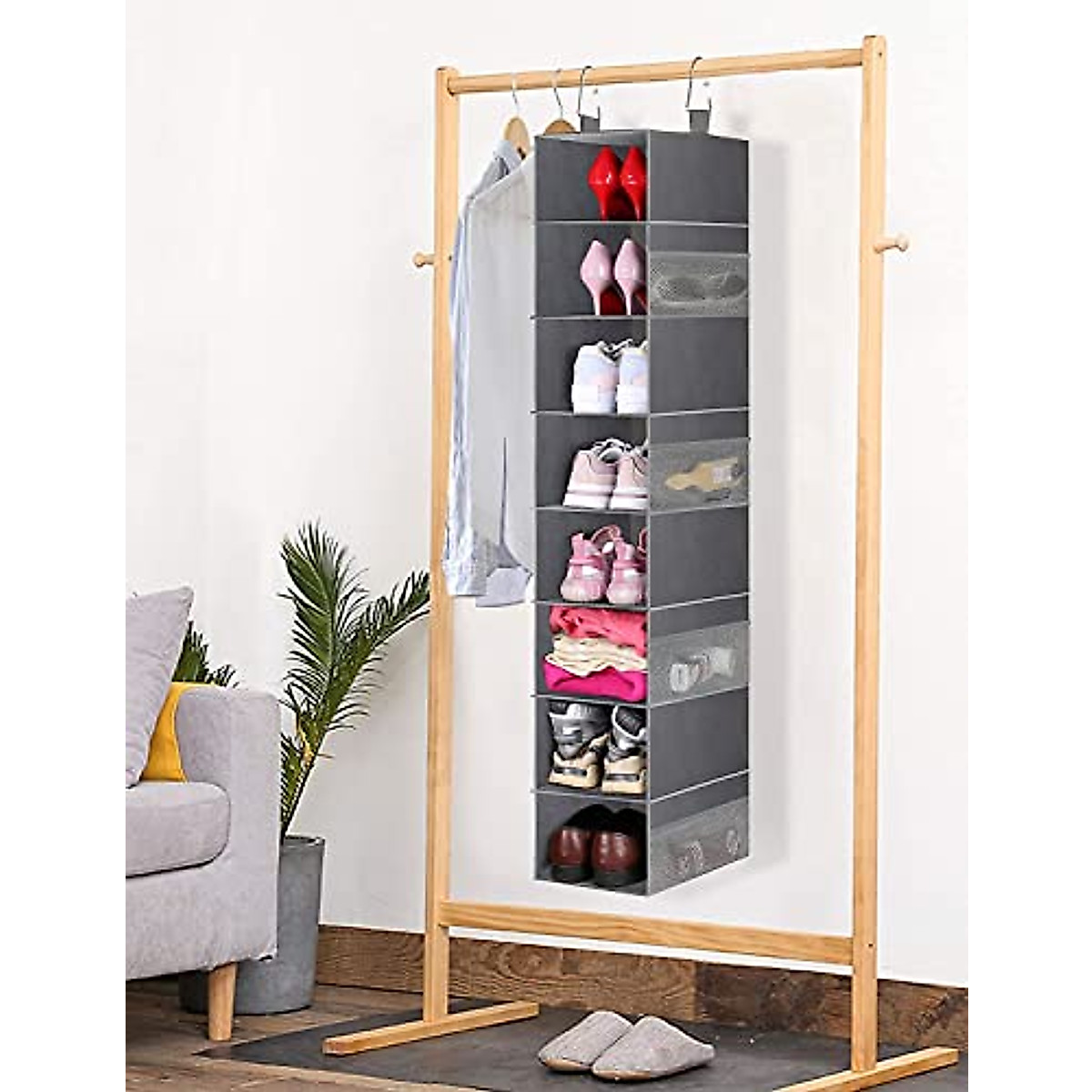 MISSLO 8-Shelf Hanging Shoe Organizer and 10-Shelf Hanging Storage Shelves for Clothes Closet Organizers