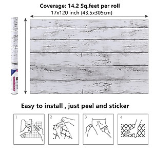 Arthome 17''x120'' White Wood Contact Paper,Peel and Stick Vinyl Wallpaper, Wood Self-Adhesive and Removable Decorative White Wood Contact Paper for Cabinets Easy to Clean Stick on Wallcovering