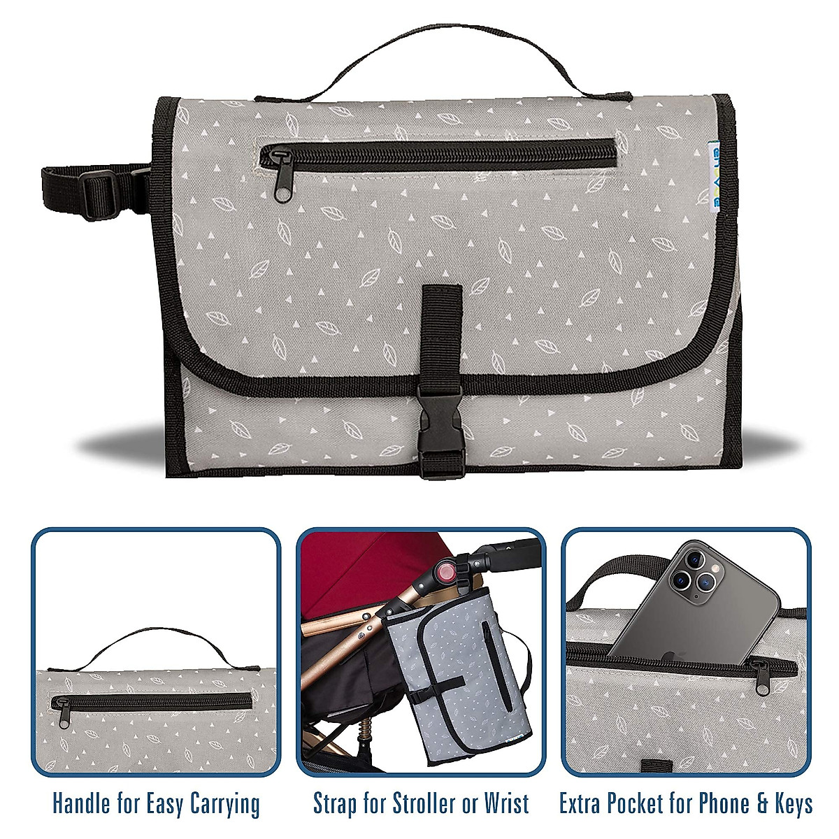 Enovoe Portable Diaper Changing Pad for Baby - Travel Changing Mat with Built-in Head Pillow - Foldable Diaper Changing Station - Baby Travel Essentials - Black Arrow Design - 11.81x8.66x1.18 inches