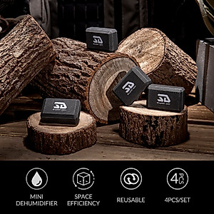 SILENT DRY Renewable Small Safe Dehumidifier Block, Rechargeable Portable Moisture Absorbers for Gun Accessories/Closet/Cabinet/Camerant/Gym Bag, up to 5L, 4 Pieces, Invisible