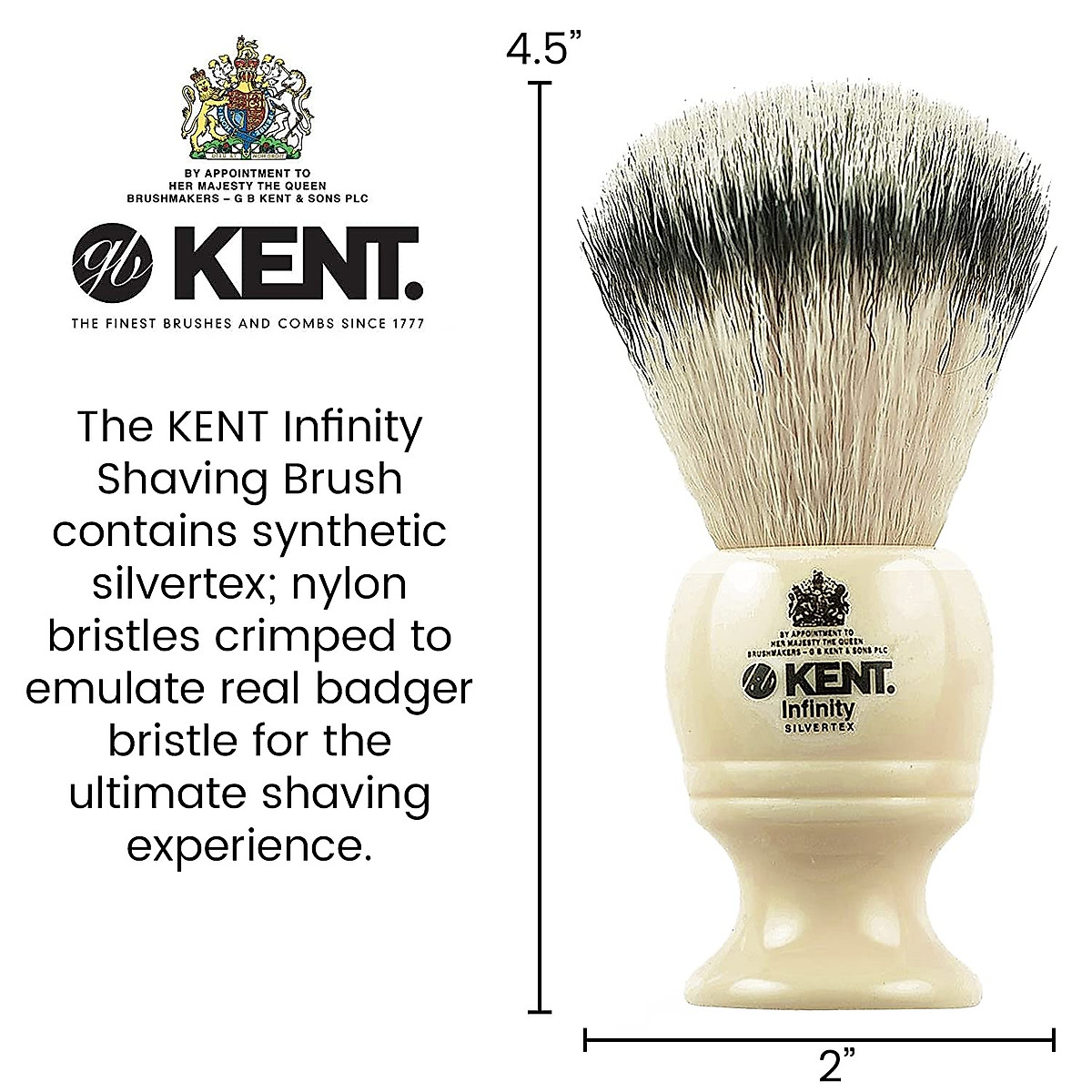 Kent INF1 Infinity Ultra-Soft Silvertex Bristles Shaving Brush Synthetic Bristles Crimped to Emulate Real Badger Bristle for Ultimate Shave Experience Perfect Lather for Shave Cream and Shaving Soap