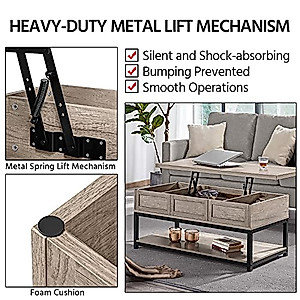 Yaheetech Lift Top Coffee Table with Hidden Compartments & Open Shelf Rising Center/Acent Table for Living Room Reception, Gray, 18-23inch H