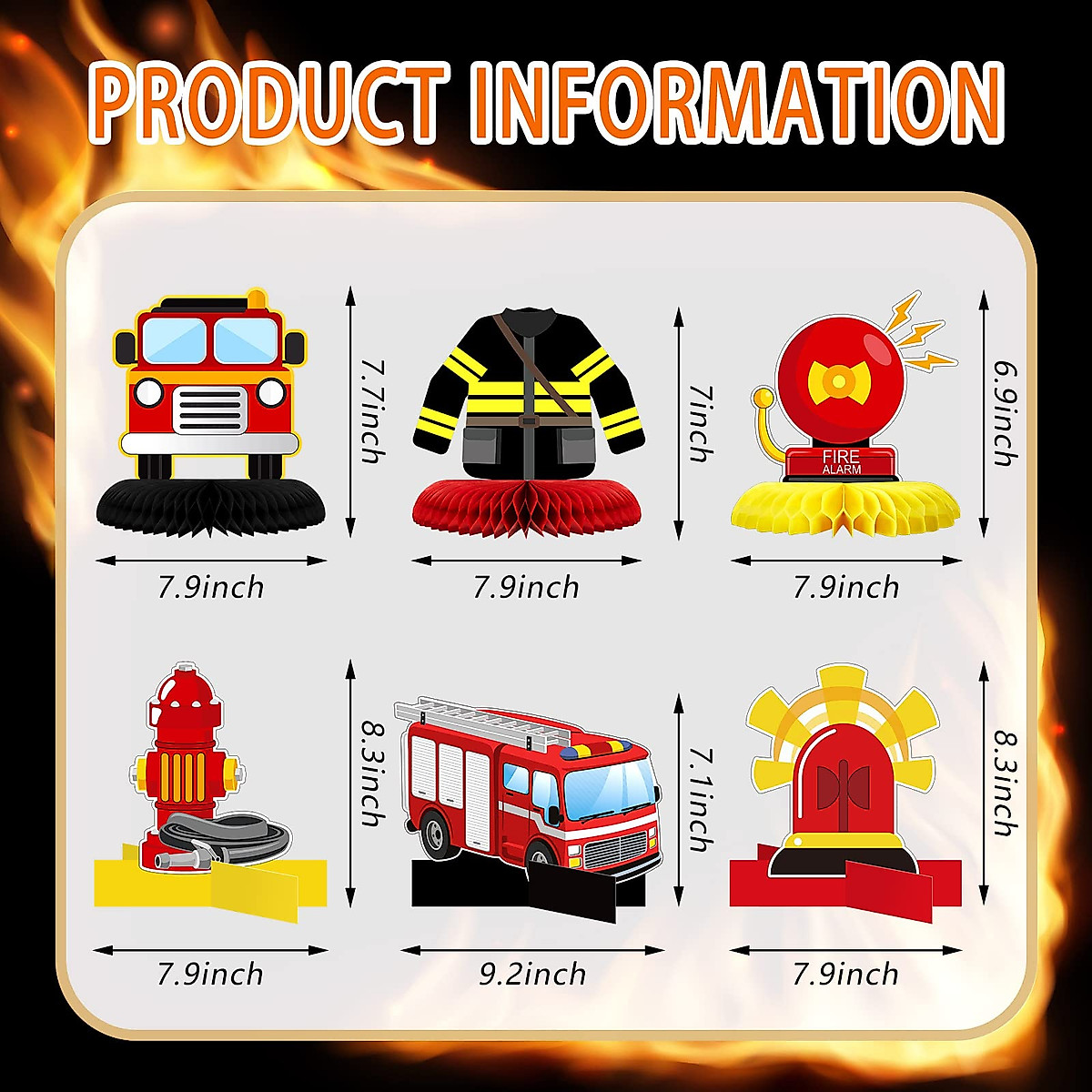 10 Pcs Firetruck Birthday Party Decorations Fire Truck Themed Table Supplies Firetruck Honeycomb Centerpieces Fire Truck Plates Firefighter Fire Hat Extinguisher Fireman Party Favors Supplies for Kids