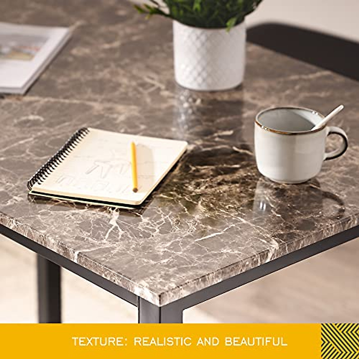 HOMOOI 3 Pieces Dining Room Table Set, Padded Bench Top and Metal Frame, Suitable for Kitchen, Living Room, Studio Apartment, Faux Marble