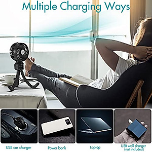 Auto Oscillating Stroller Fan, Portable Fan - 4200 mAh Rechargeable Battery Operated Fan, Small USB Fan Handheld Personal Fan, 3 Speeds Powerful Airflow for Stroller, Crib, Bike, Treadmill, Desktop