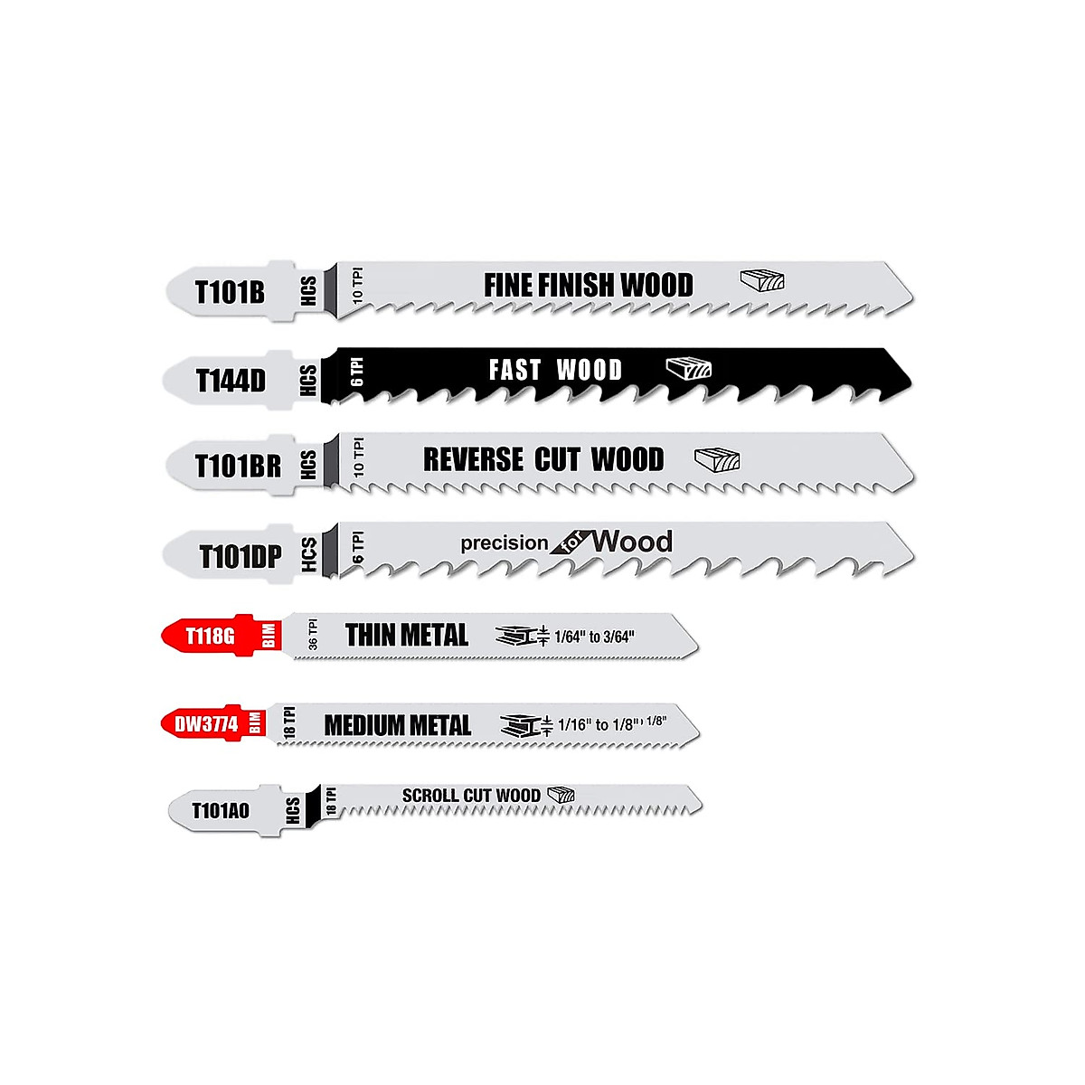 FOXBC Jigsaw Blades for DeWalt DCS334B DW3742C, Bosch JS260 JS470E, Makita XVJ03Z, Ryobi for Wood Metal - 21 Pack with Case