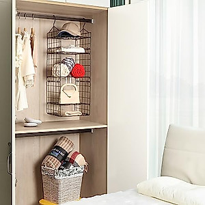 Chemailon Metal Wire Hanging Closet Organizer 4-Shelf Wardrobe Storage for Clothes, Shoes, and Handbags, Adjustable Height, Black